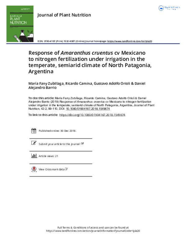 Pdf Response Of Amaranthus Cruentus Cv Mexicano To Nitrogen Fertilization Under Irrigation In