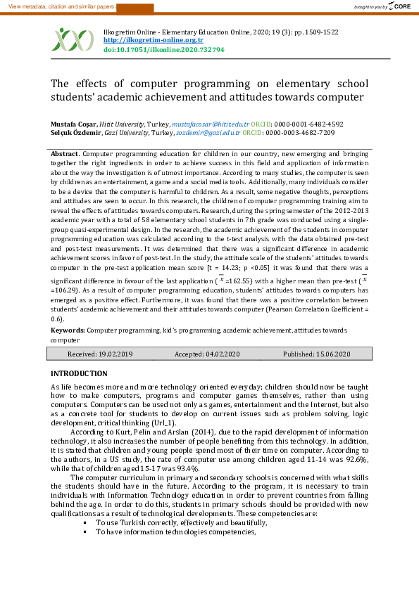 (PDF) The effects of computer programming on elementary school students ...