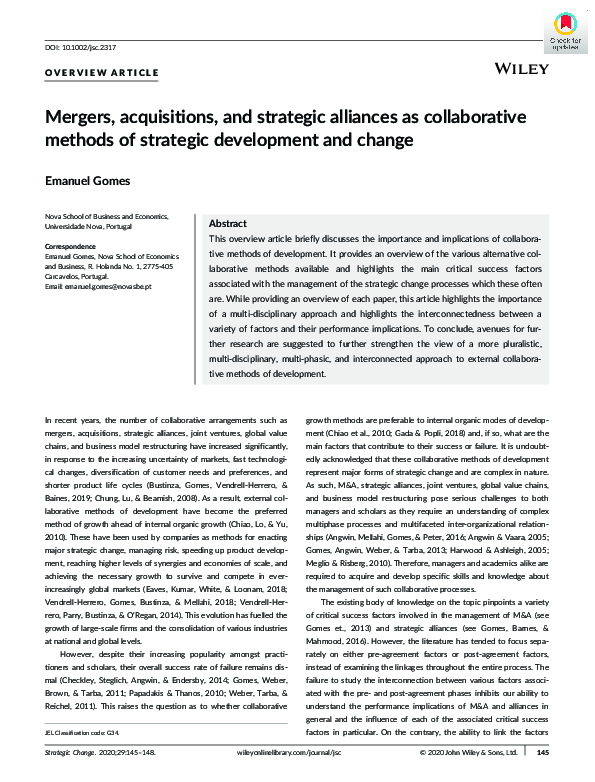 Pdf Mergers Acquisitions And Strategic Alliances