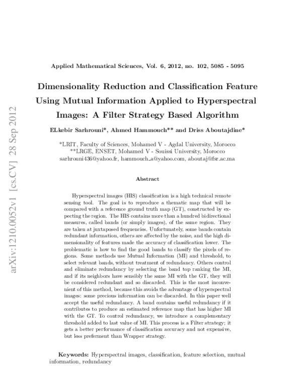 Pdf Aboutajdine ” Dimensionality Reduction And Classification Feature