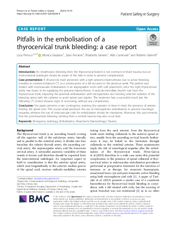 (PDF) Pitfalls in the embolisation of a thyrocervical trunk bleeding: a ...