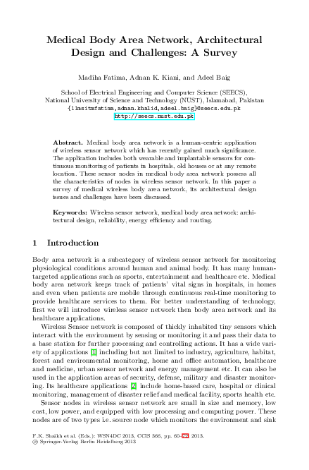 (PDF) Medical Body Area Network, Architectural Design and Challenges: A Survey