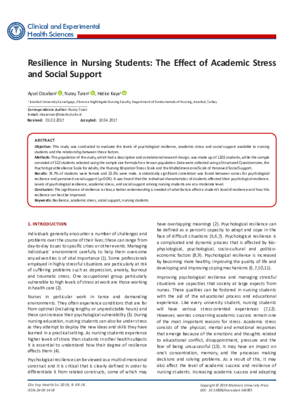 (PDF) Resilience in Nursing Students: The Effect of Academic Stress and ...