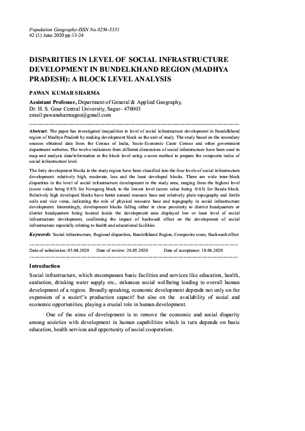 (PDF) Social Infrastructure Disparities in Bundelkhand, Madhya Pradesh