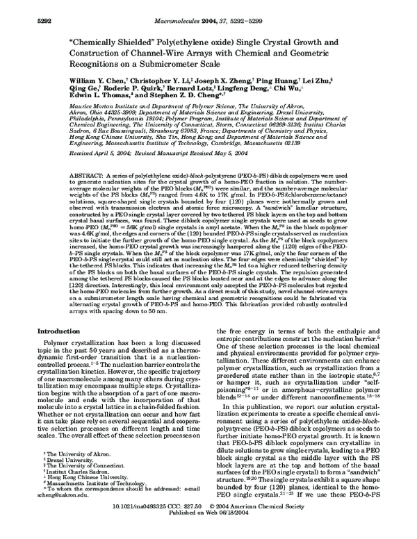 (PDF) “Chemically Shielded” Poly(ethylene oxide) Single Crystal Growth ...