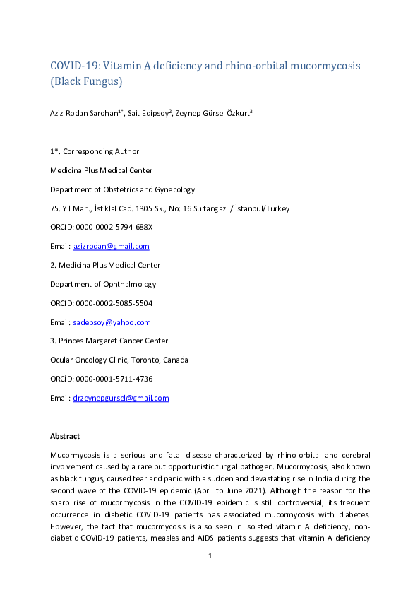 (PDF) COVID-19: Vitamin A deficiency and rhino-orbital mucormycosis ...