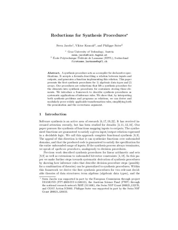 (PDF) Reductions for Synthesis Procedures