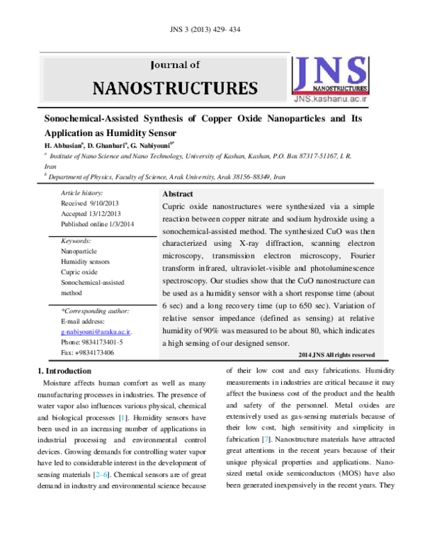 (PDF) Sonochemical-Assisted Synthesis of Copper Oxide Nanoparticles and ...