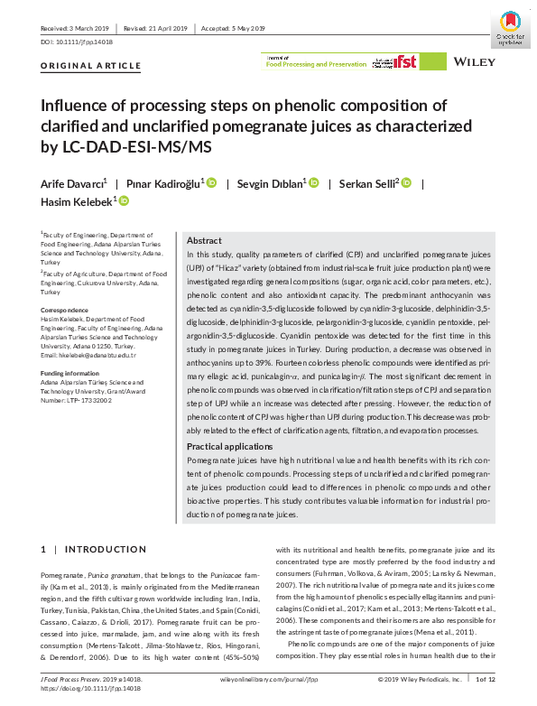 (PDF) Influence of processing steps on phenolic composition of ...