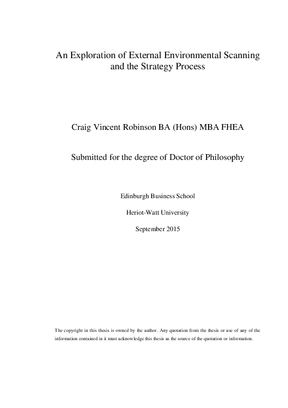 An exploration of external environmental scanning and the strategy process