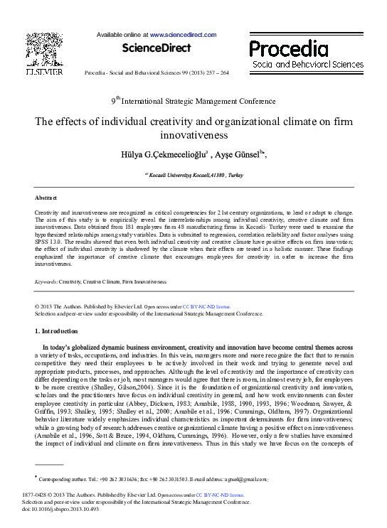 (PDF) The Effects of Individual Creativity and Organizational Climate on Firm Innovativeness