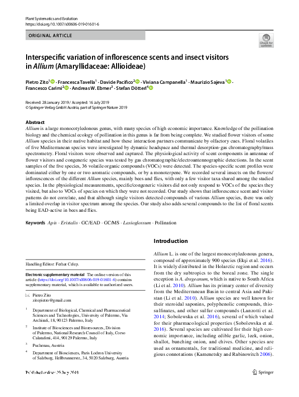 (PDF) Interspecific variation of inflorescence scents and insect ...