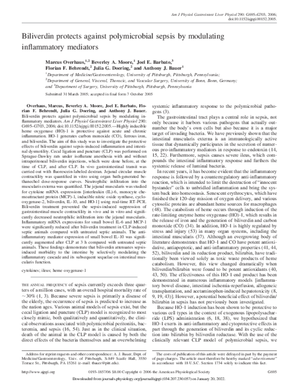 (PDF) Biliverdin protects against polymicrobial sepsis by modulating ...
