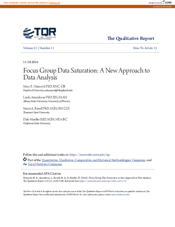 (PDF) Focus Group Data Saturation: A New Approach to Data Analysis