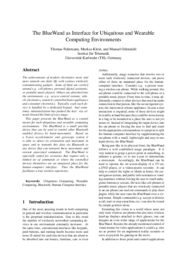 (PDF) The BlueWand as interface for ubiquitous and wearable computing environments
