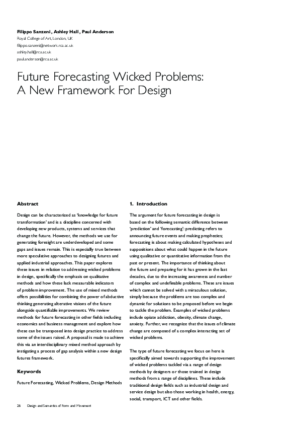 (PDF) Future Forecasting Wicked Problems: A New Framework For Design ...