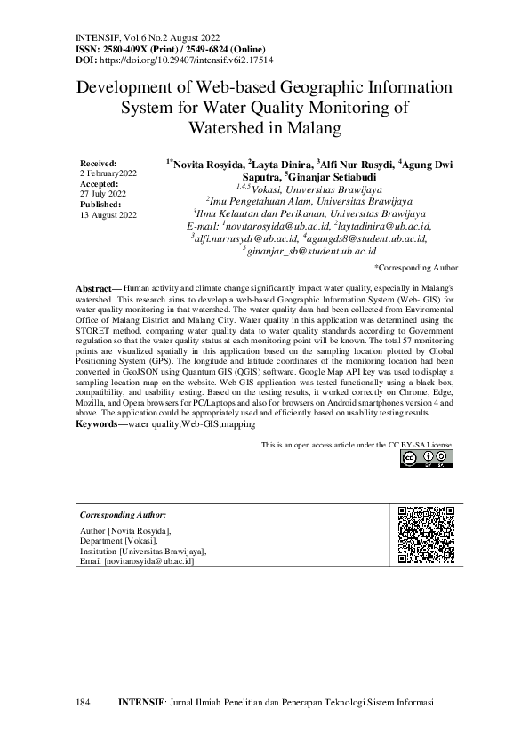 (PDF) Development of Web-based Geographic Information System for Water Quality Monitoring of ...
