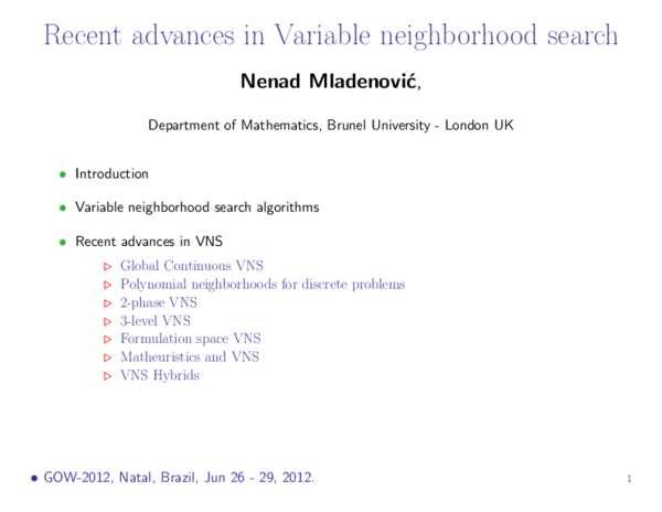 Pdf Recent Advances In Variable Neighbourhood Search