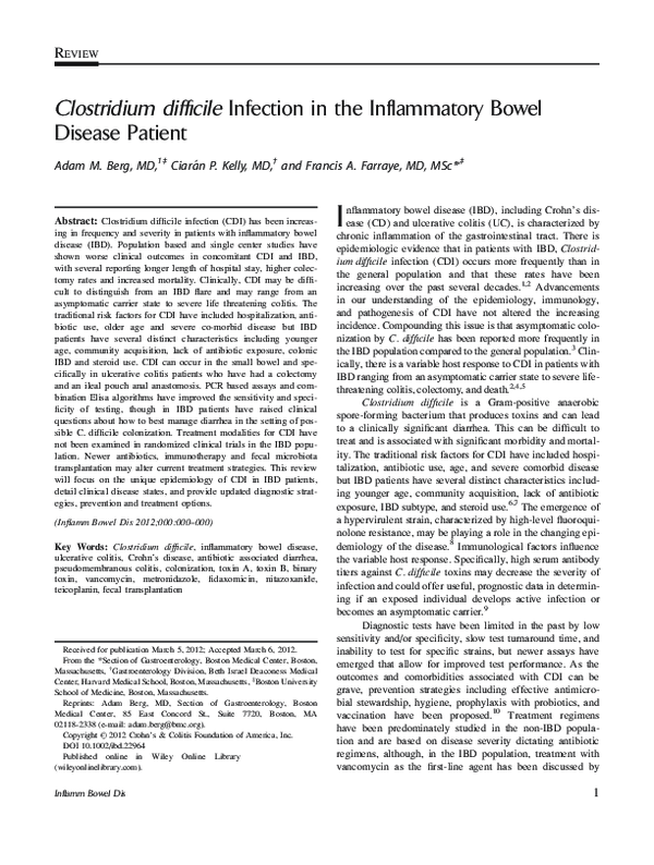 (PDF) Clostridium difficile Infection in the Inflammatory Bowel Disease ...
