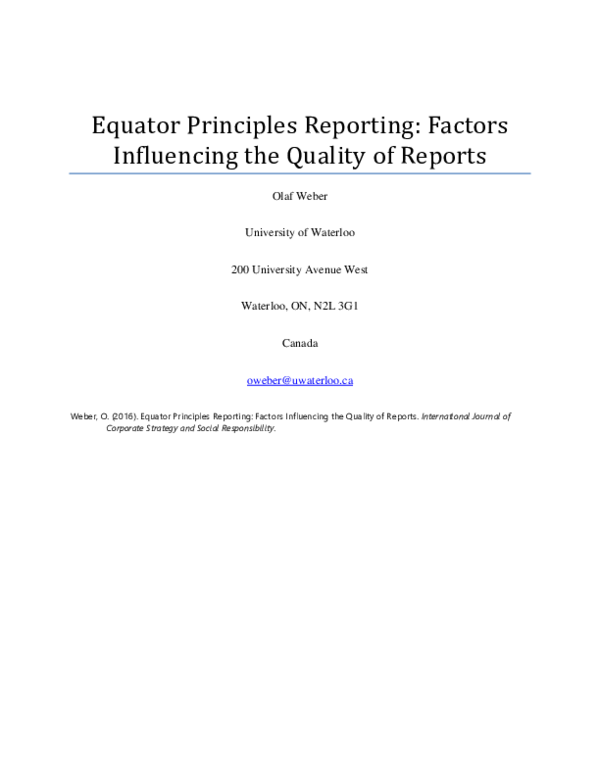 (PDF) Equator Principles reporting: factors influencing the quality of ...