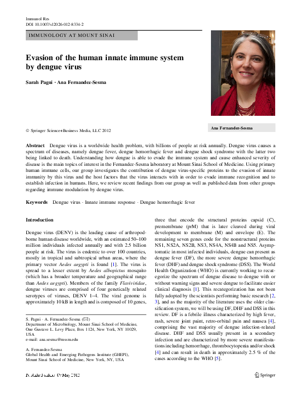 (PDF) Evasion of the human innate immune system by dengue virus | Ana Fernandez-sesma - Academia.edu