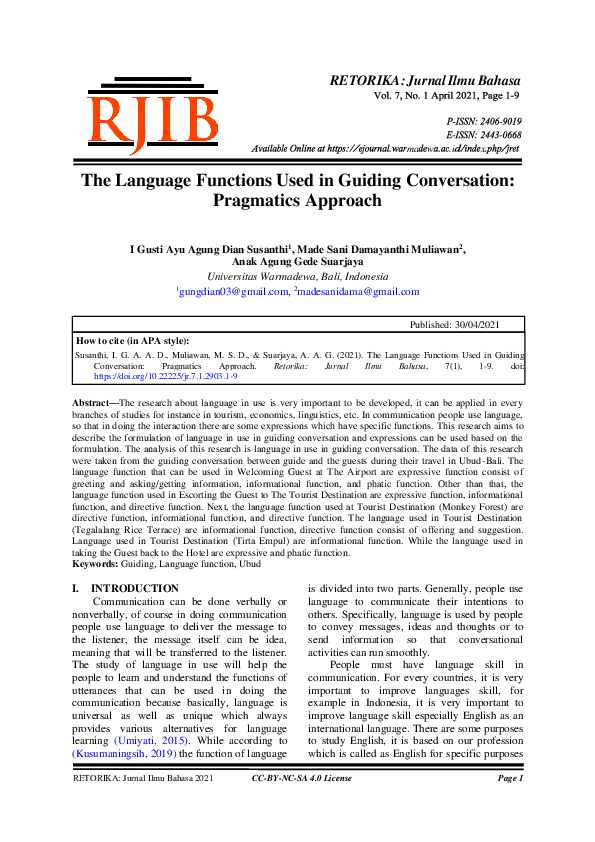 (PDF) The Language Functions Used in Guiding Conversation: Pragmatics ...