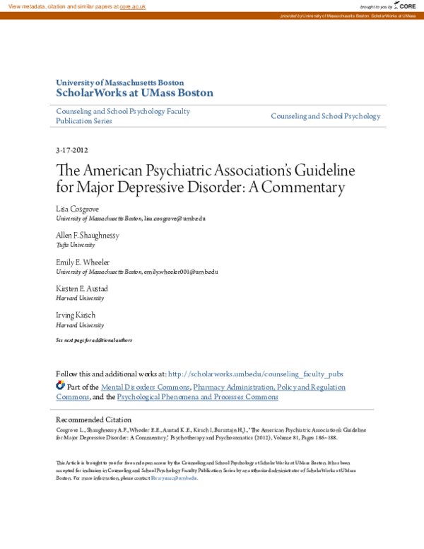 Pdf The American Psychiatric Associations Guideline For Major