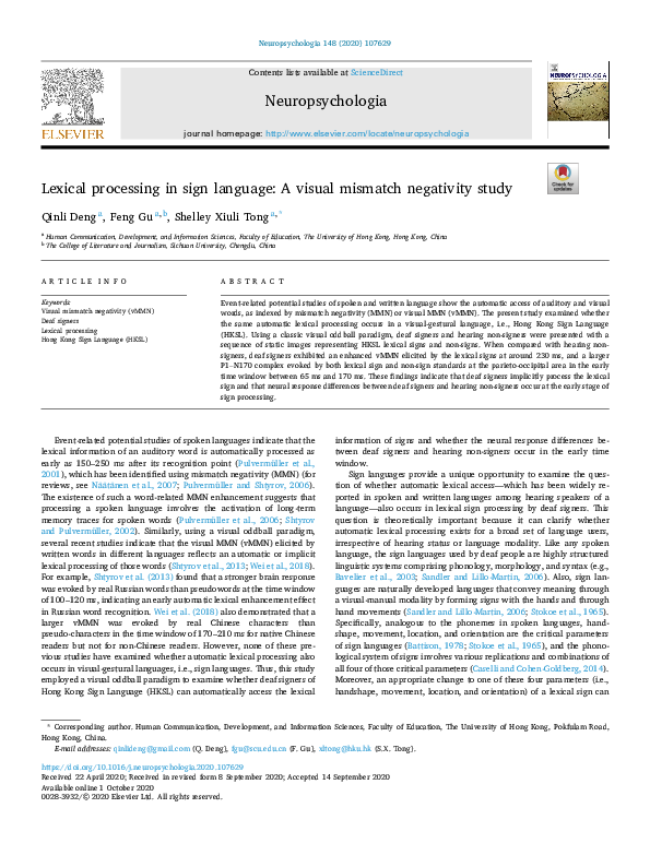 (PDF) Lexical processing in sign language: A visual mismatch negativity ...