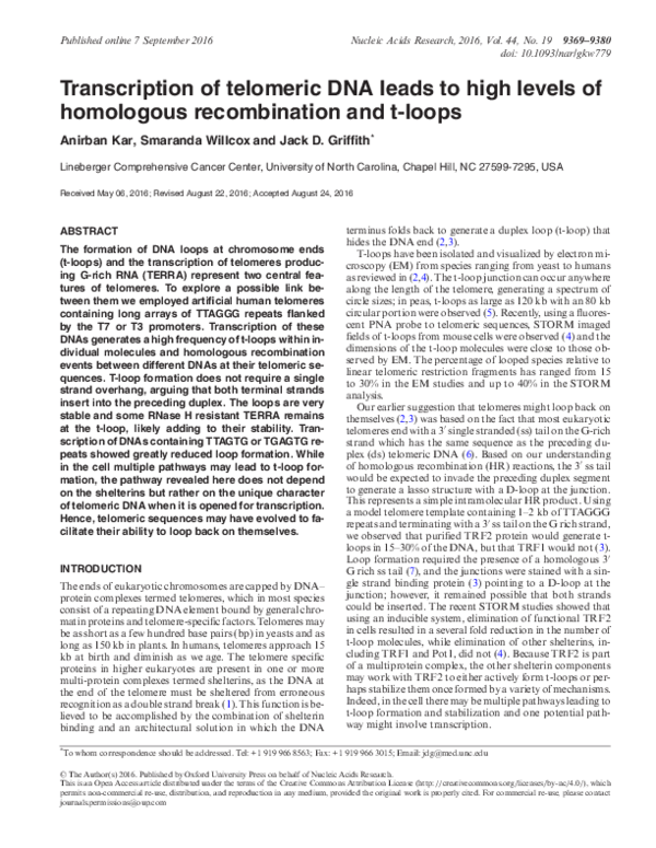 (PDF) Transcription-Induced T-loop Formation in Telomeres