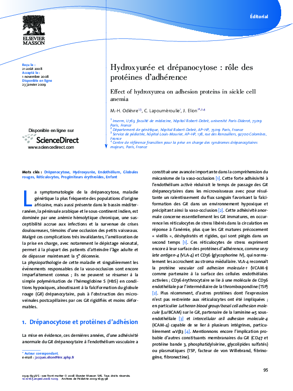 (PDF) Hydroxyurée et drépanocytose : rôle des protéines d’adhérence