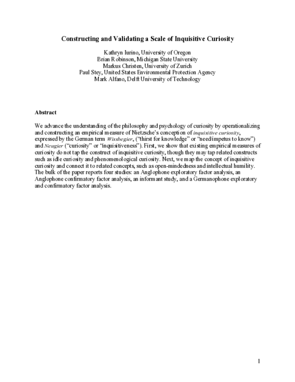 (PDF) Constructing and validating a scale of inquisitive curiosity