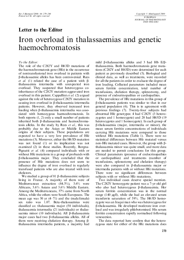 (PDF) Iron overload in thalassaemias and genetic haemochromatosis ...