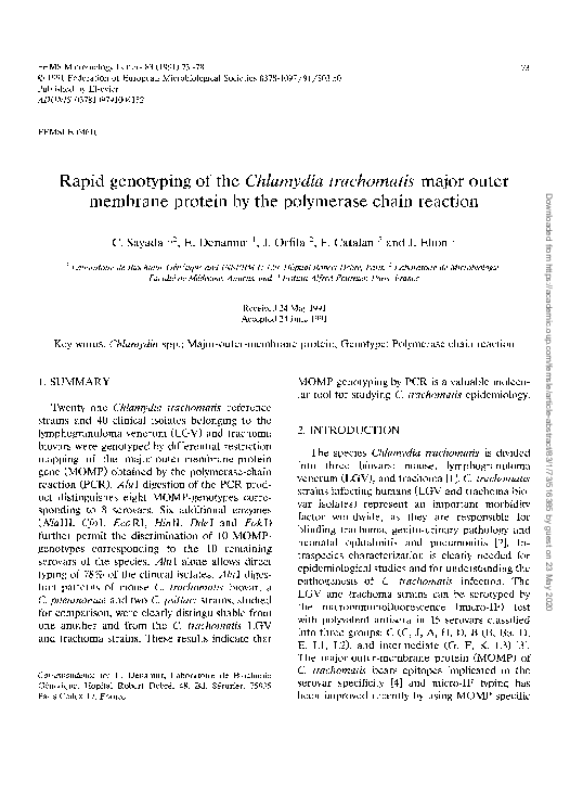 (PDF) Rapid genotyping of the Chlamydia trachomatis major outer ...