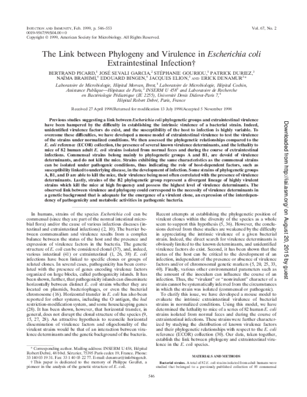 (PDF) The Link between Phylogeny and Virulence in Escherichia coli ...