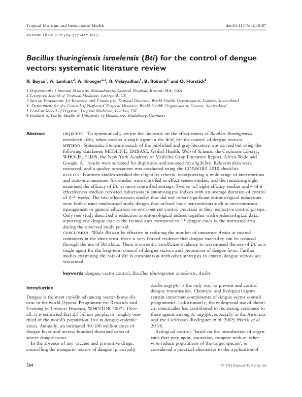 (PDF) Bacillus thuringiensis israelensis(Bti) for the control of dengue ...