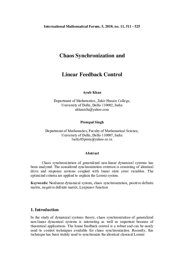(PDF) Linear Feedback Control