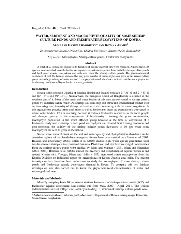 (PDF) Water, Sediment and Macrophyte Quality of Some Shrimp Culture ...