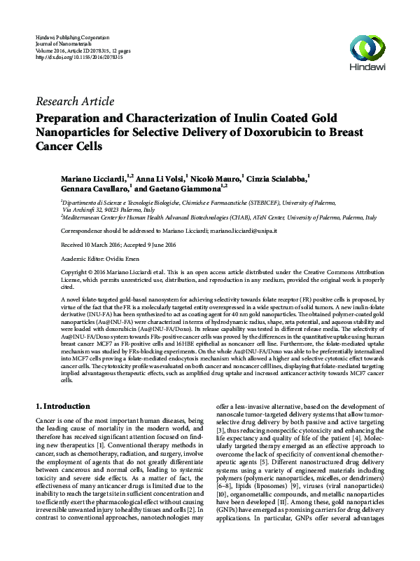 (PDF) Preparation and Characterization of Inulin Coated Gold ...