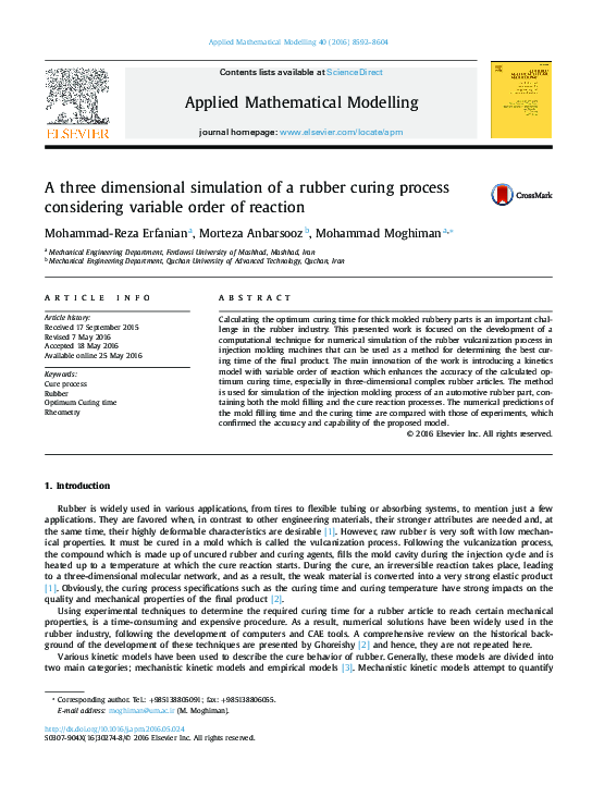 (PDF) A three dimensional simulation of a rubber curing process ...