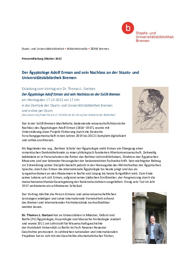 (PDF) Der Ägyptologe Adolf Erman und sein Nachlass an der Staats-und ...