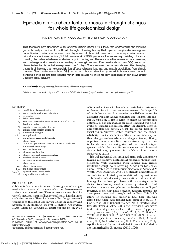 (PDF) Episodic direct simple shear tests to measure changing strength ...