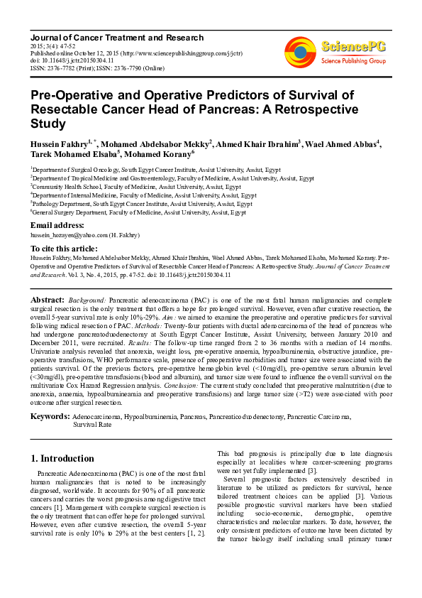 (PDF) Pre-Operative and Operative Predictors of Survival of Resectable ...