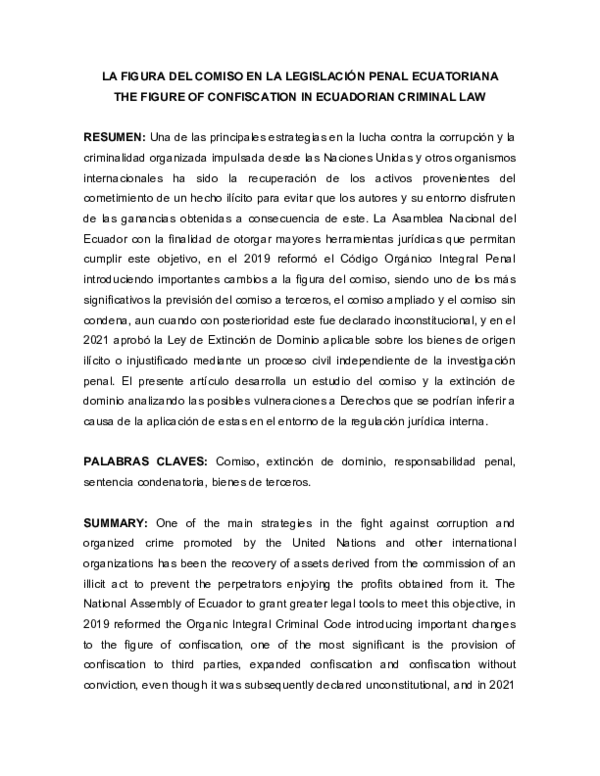 (PDF) LA FIGURA DEL COMISO EN LA LEGISLACIÓN PENAL ECUATORIANA - THE ...