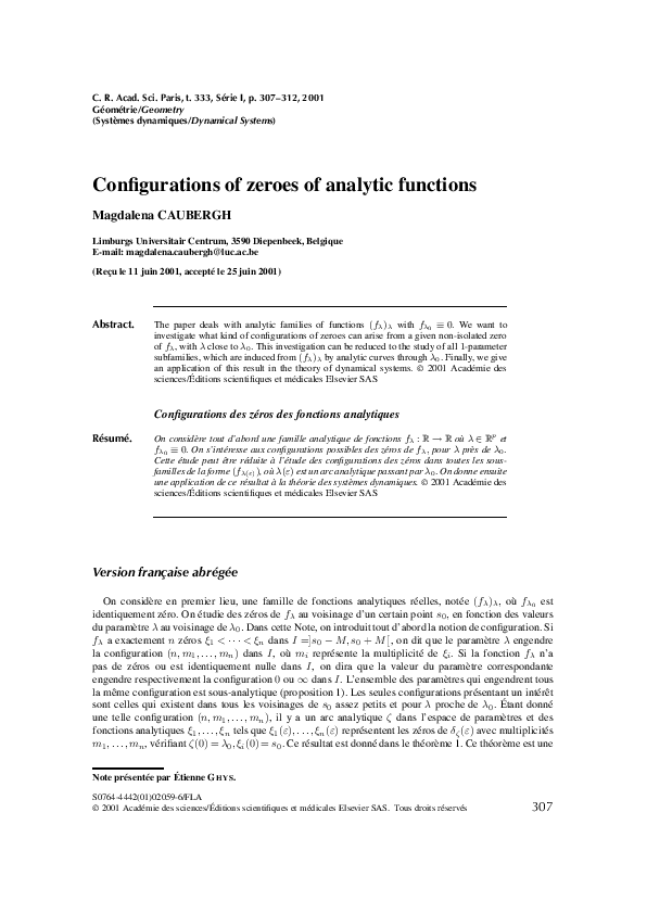 (PDF) Configurations of zeroes of analytic functions