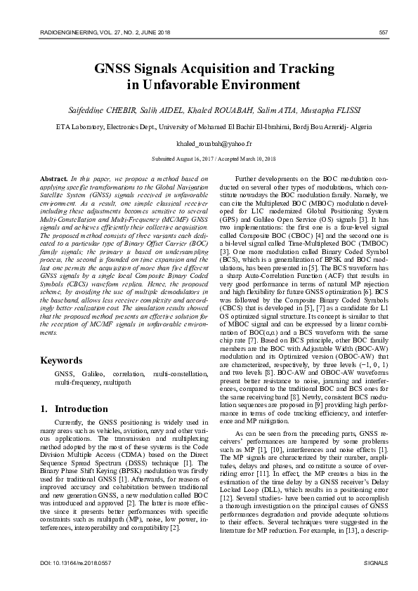 (PDF) GNSS Signals Acquisition and Tracking in Unfavorable Environment