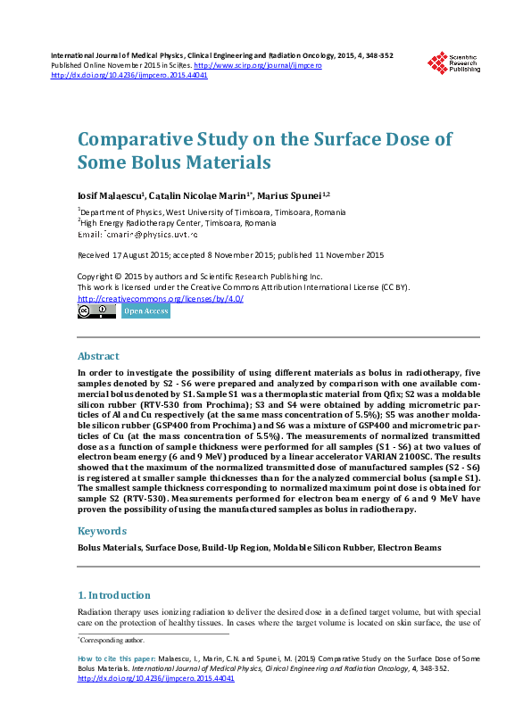 (PDF) Comparative Study on the Surface Dose of Some Bolus Materials