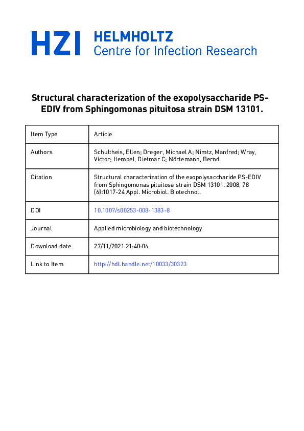 (PDF) Structural characterization of the exopolysaccharide PS-EDIV from ...