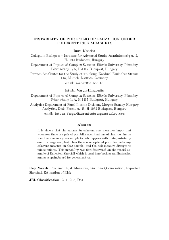(PDF) Instability of Portfolio Optimization Under Coherent Risk Measures
