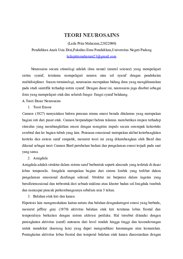 (DOC) TEORI NEUROSAINS