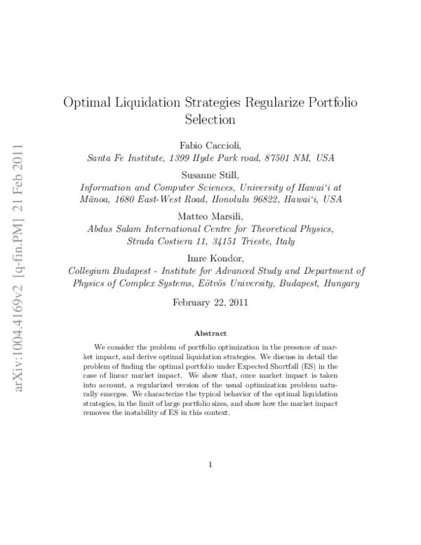 (PDF) Optimal liquidation strategies regularize portfolio selection